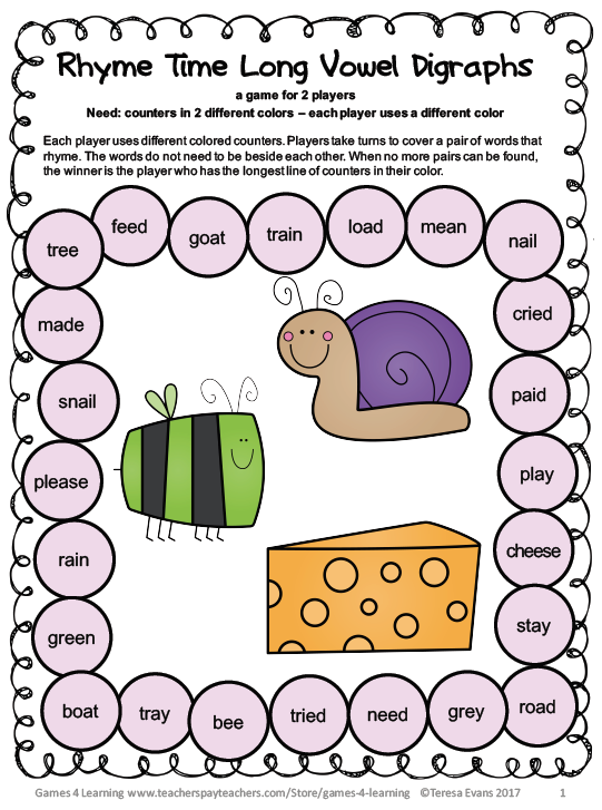 Rhyme Time Long Vowel Digraphs - SchoolhouseTeachers.com