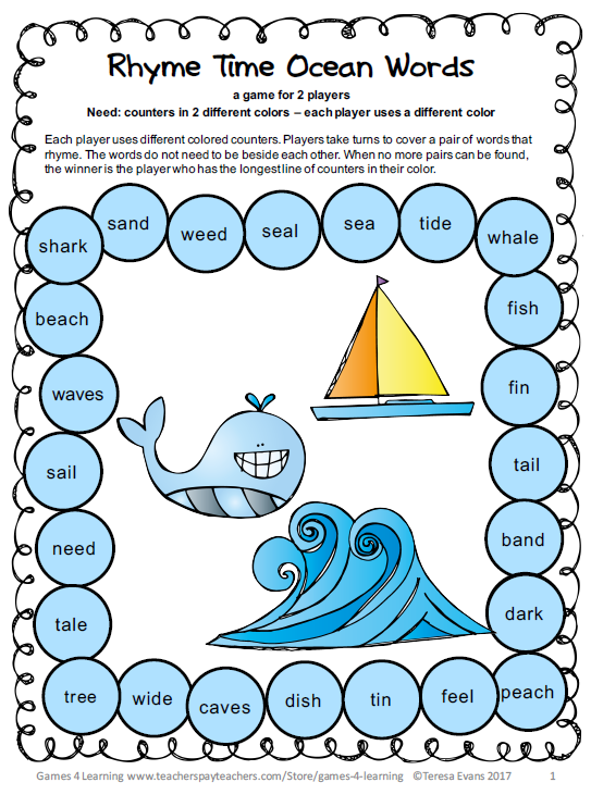 Rhyme Time Ocean Words - SchoolhouseTeachers.com