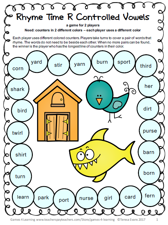 Rhyme Time R Controlled Vowels - SchoolhouseTeachers.com