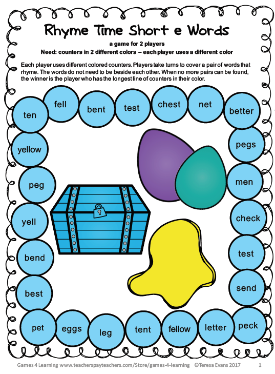 Rhyme Time Short e Words - SchoolhouseTeachers.com