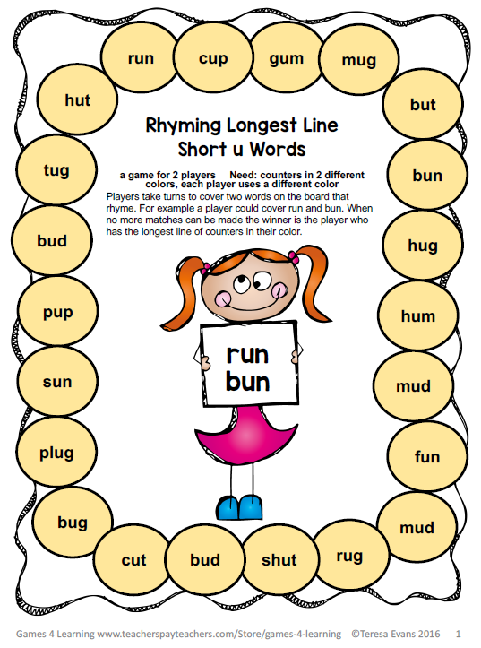 Rhyming Longest Line Short u Words - SchoolhouseTeachers.com