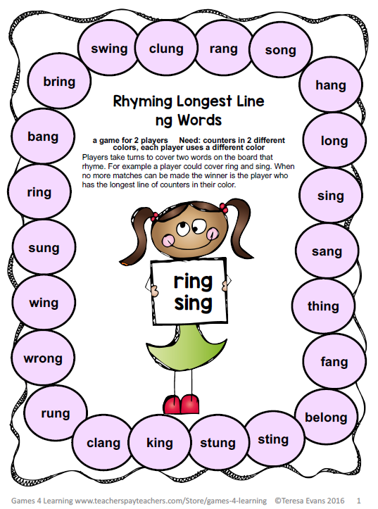 Rhyming Longest Line ng Words - SchoolhouseTeachers.com