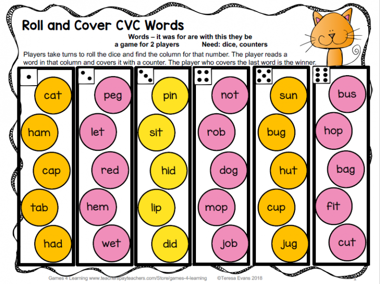Roll and Cover CVC Words - SchoolhouseTeachers.com