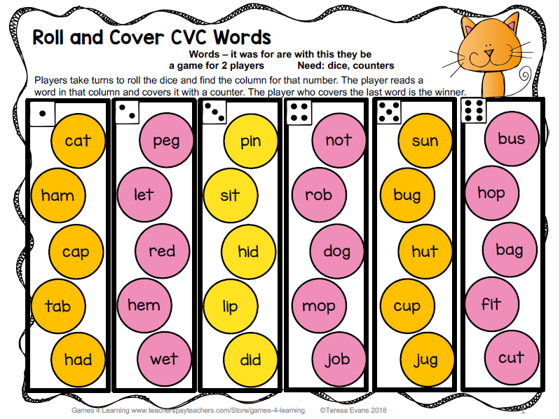 Roll and Cover CVC Words - SchoolhouseTeachers.com