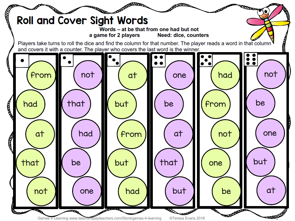 Roll and Cover Sight Words - 1 - SchoolhouseTeachers.com