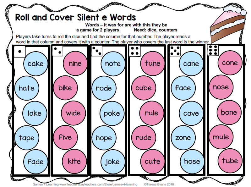Roll and Cover Silent e Words - SchoolhouseTeachers.com