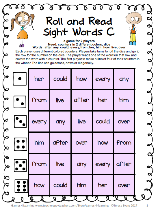 Roll and Read Sight Words C - SchoolhouseTeachers.com