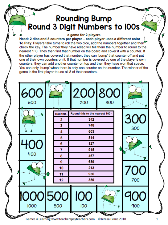 Rounding Bump Round 3 Digit Numbers to 100s - SchoolhouseTeachers.com
