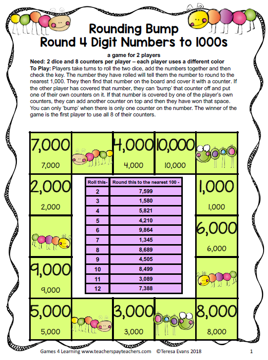 Rounding Bump Round 4 Digit Numbers to 1000s - SchoolhouseTeachers.com Rounding Bump Round 4 Digit Numbers to 1000s - SchoolhouseTeachers.com