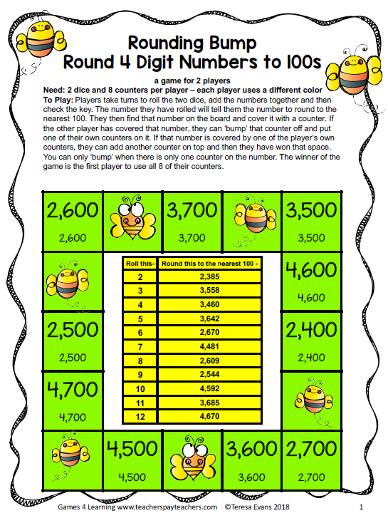 Rounding Bump Round 4 Digit Numbers to 100s - SchoolhouseTeachers.com