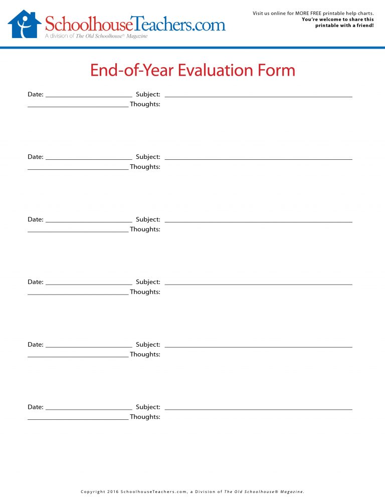 Use Our End of the School Year - Evaluation Report Print-out