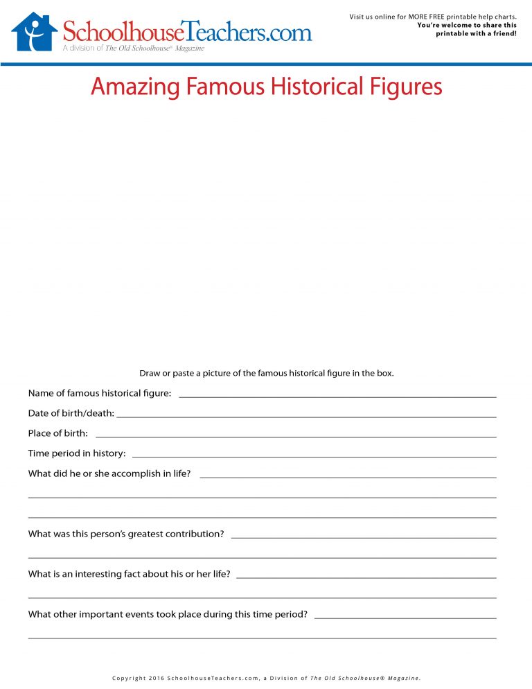 Homeschool Journal Worksheets - Historical / Famous People