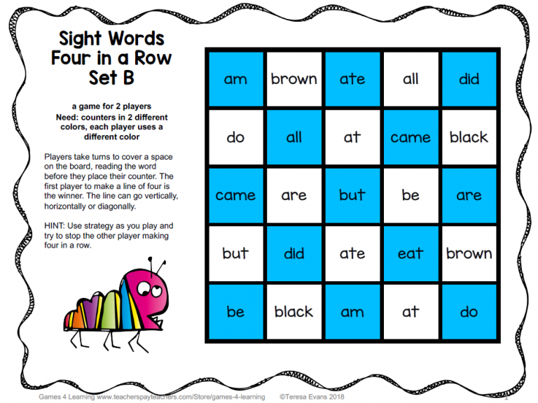 Sight Words Four in a Row Set B - SchoolhouseTeachers.com