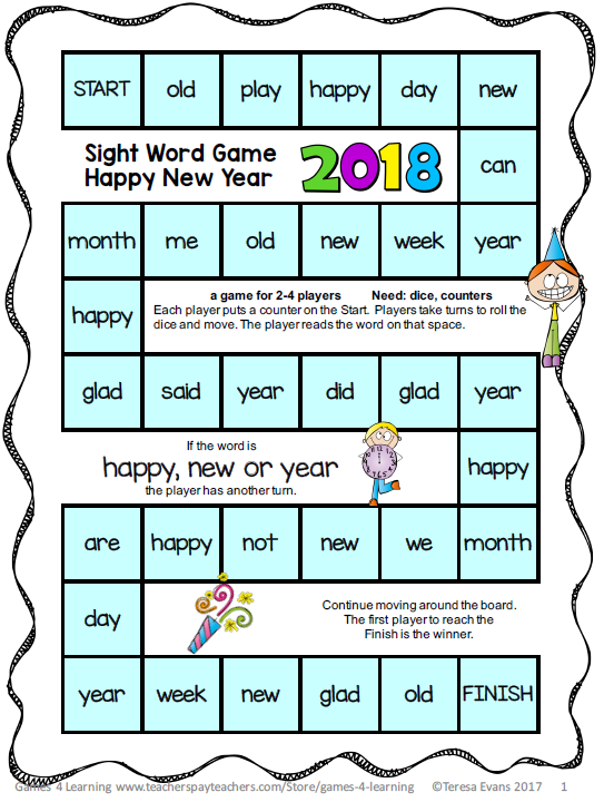 Sight Word Game Happy New Year - SchoolhouseTeachers.com