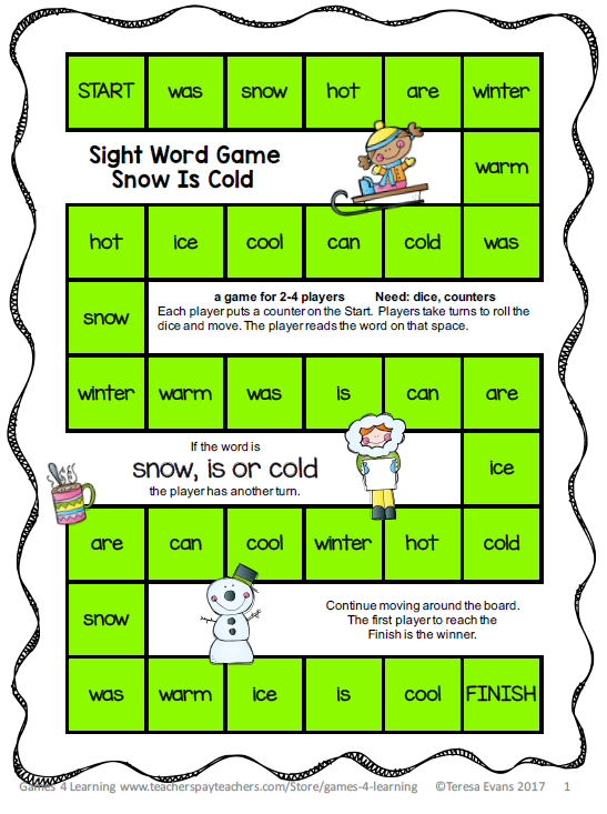 Sight Word Game Snow is Cold - SchoolhouseTeachers.com