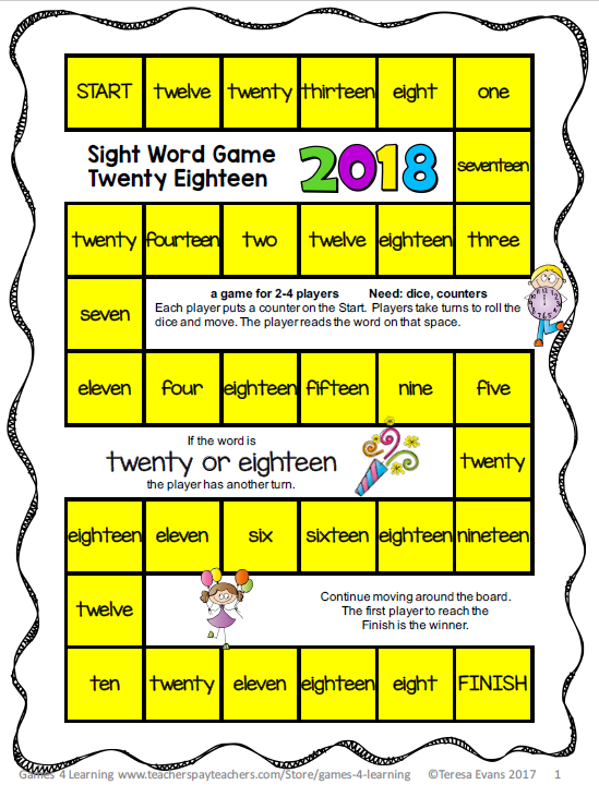 Sight Word Game Twenty Eighteen - SchoolhouseTeachers.com