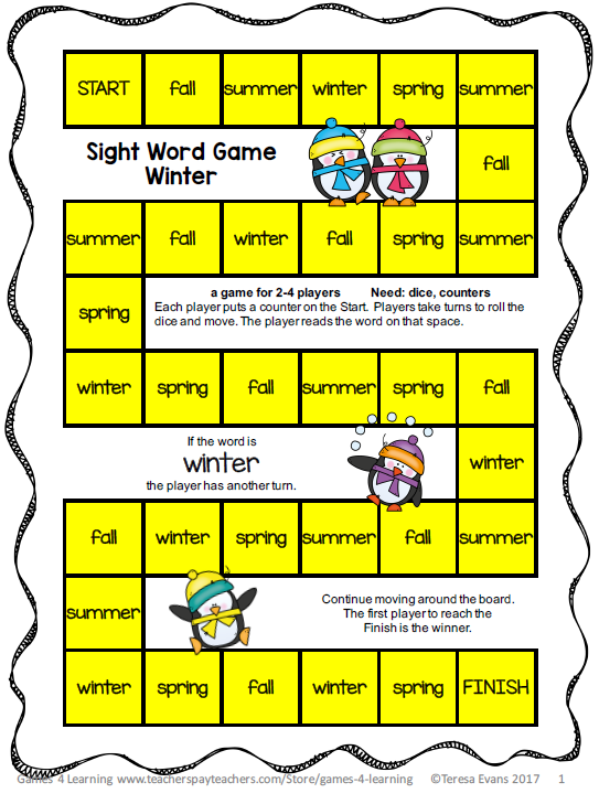 Sight Word Game Winter - SchoolhouseTeachers.com