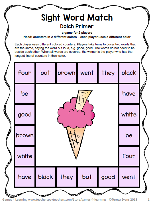 Sight Word Match Dolch Primer Words - SchoolhouseTeachers.com