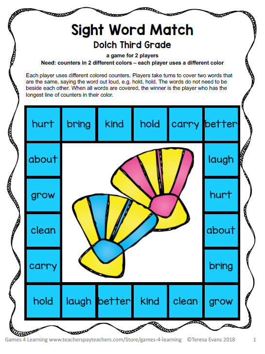 Sight Word Match Dolch Third Grade Words - SchoolhouseTeachers.com