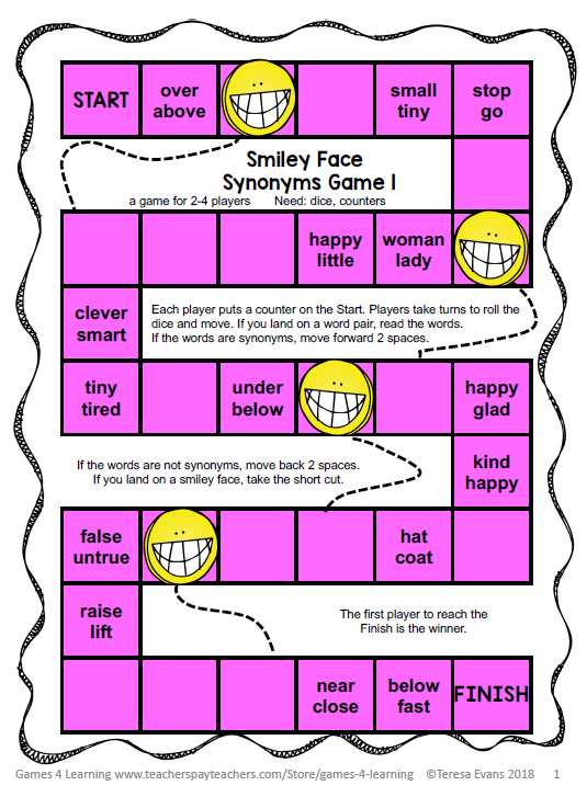 Smiley Face Synonyms Game 1 - SchoolhouseTeachers.com