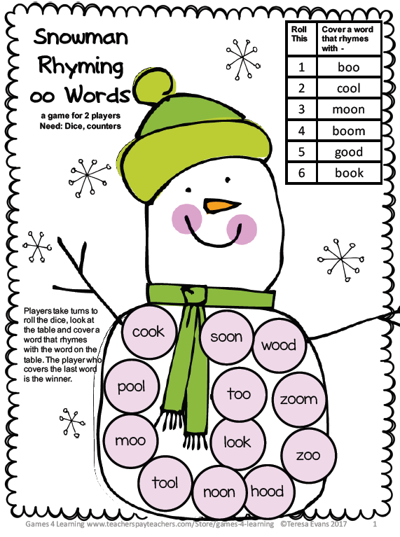 Snowman Rhyming oo Words - SchoolhouseTeachers.com
