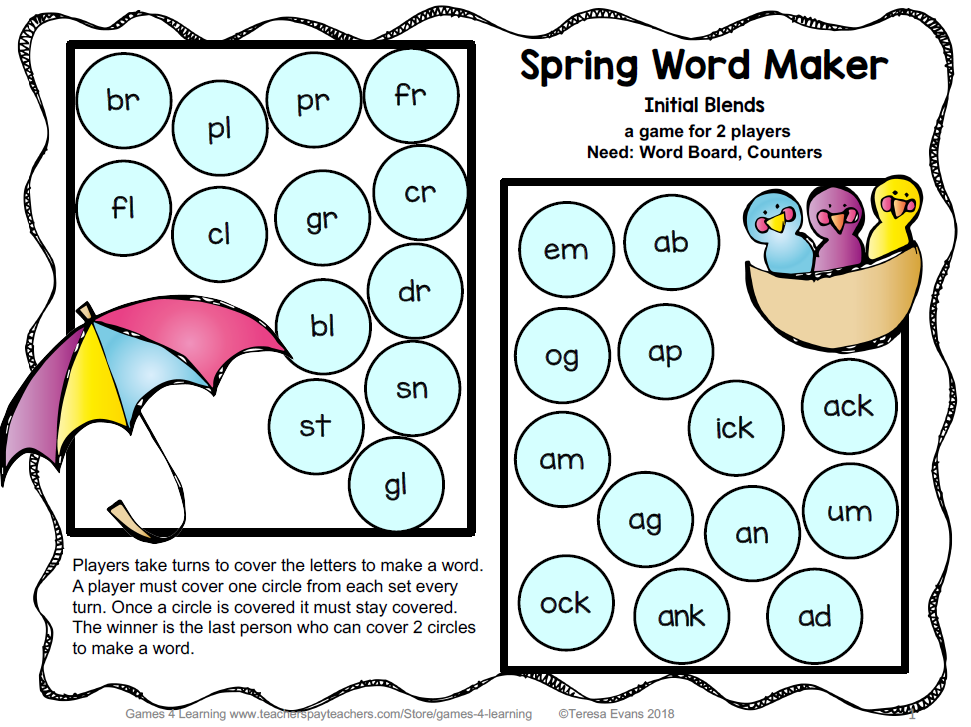 Spring Word Maker Initial Blends - SchoolhouseTeachers.com