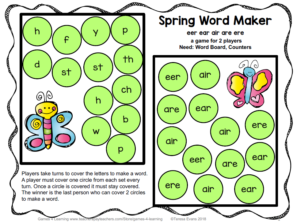 Spring Word Maker eer ear air are ere - SchoolhouseTeachers.com