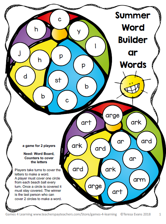 Summer Word Builder ar Words - SchoolhouseTeachers.com