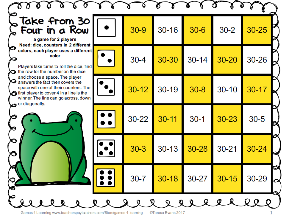 Take from 30 Four in a Row - SchoolhouseTeachers.com