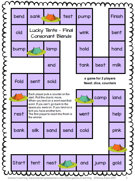 Tents Final Consonant Blends - SchoolhouseTeachers.com