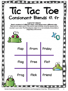 Tic Tac Toe Consonant Blends fl fr - SchoolhouseTeachers.com