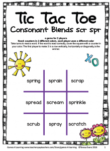 Tic Tac Toe Consonant Blends scr spr - SchoolhouseTeachers.com