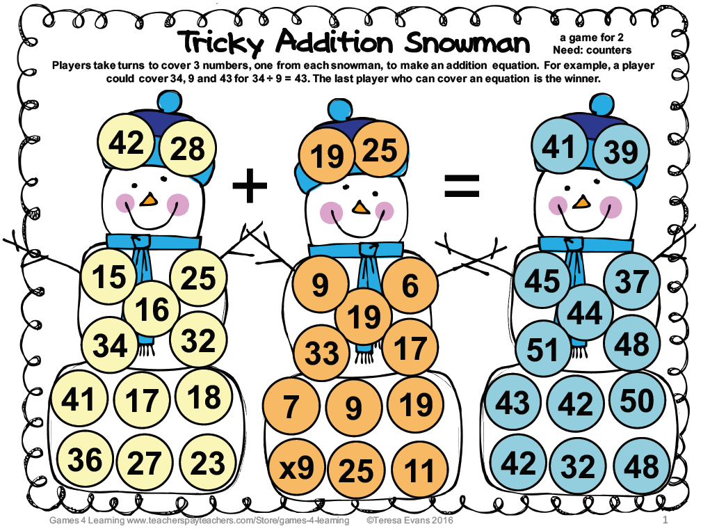 Tricky Addition Snowman - SchoolhouseTeachers.com