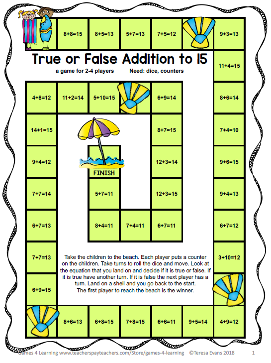True or False Addition to 15 - SchoolhouseTeachers.com