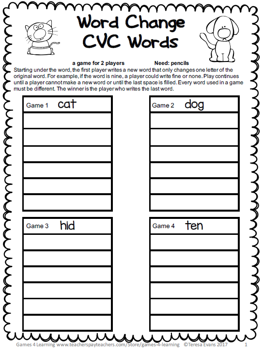 Word Change CVC Words - SchoolhouseTeachers.com