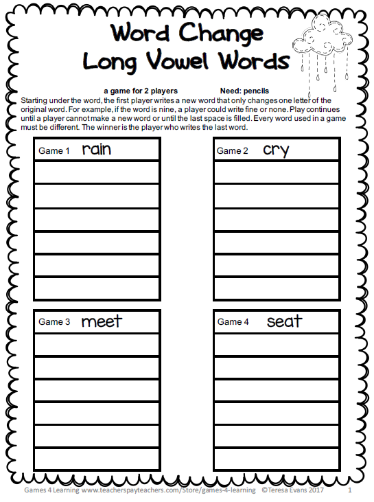 Word Change Long Vowel Words - SchoolhouseTeachers.com