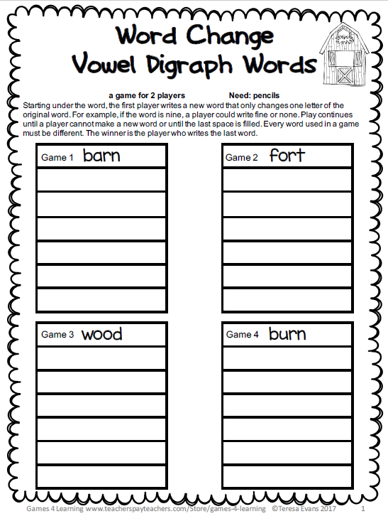 Word Change Long Vowel Digraph Words - SchoolhouseTeachers.com