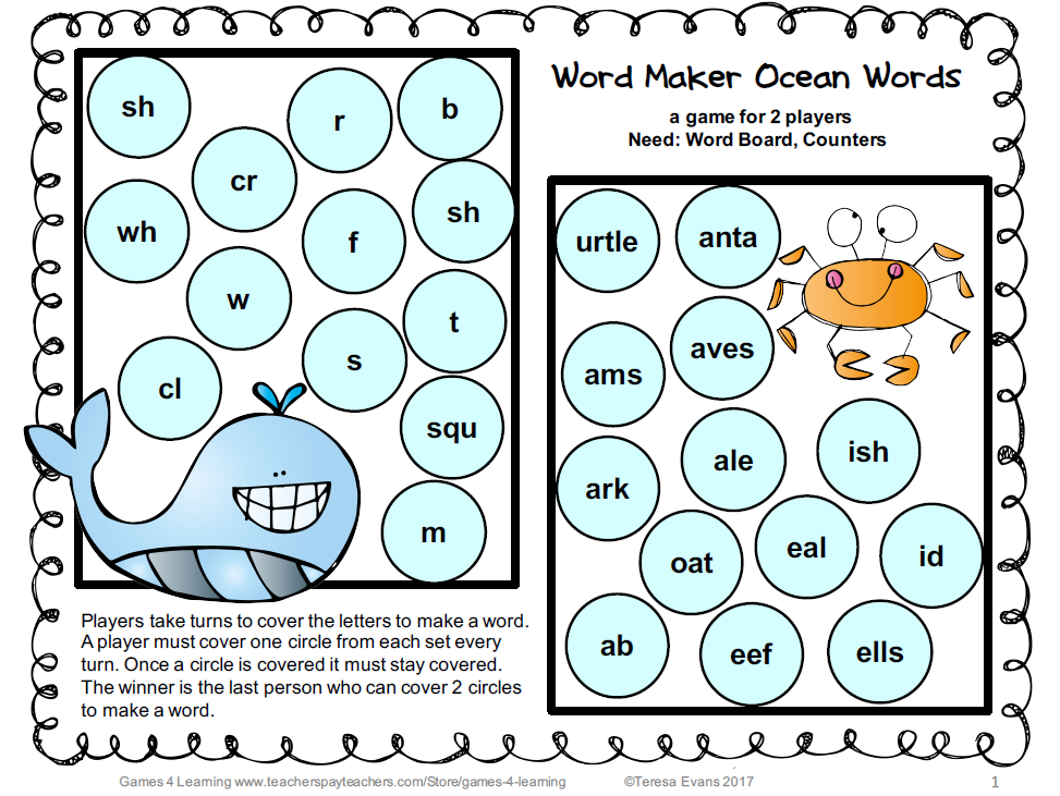 Summer Word Maker Ocean Words - SchoolhouseTeachers.com