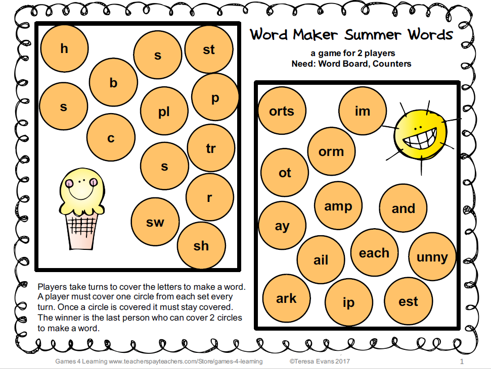 Summer Word Maker Summer Words - SchoolhouseTeachers.com